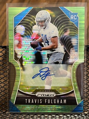 TRAVIS FULGHAM 2019 PANINI ROOKIE AUTO PULSAR GREEN PRIZM DET LIONS ...