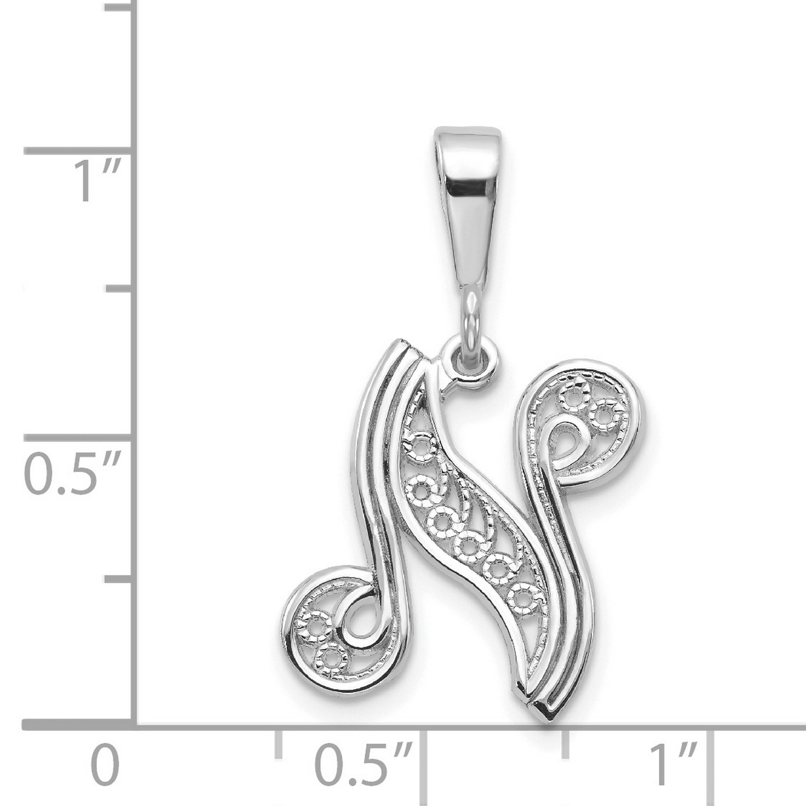 14k White Gold Filigree Design Cursive Style Letter N Initial Pendant ...