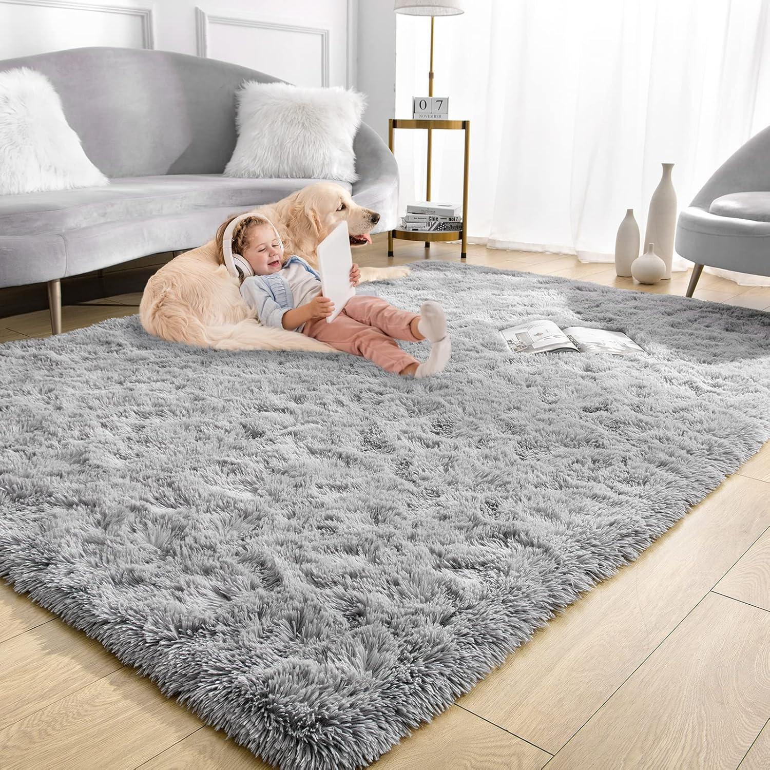 Fluffy Machine Washable 4x6 Grey Shag Rug - Perfect for Bedroom ...