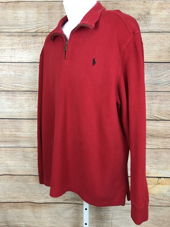POLO Ralph Lauren Men’s Solid Red 1/4 Zip Pullover Sweater Size Extra ...