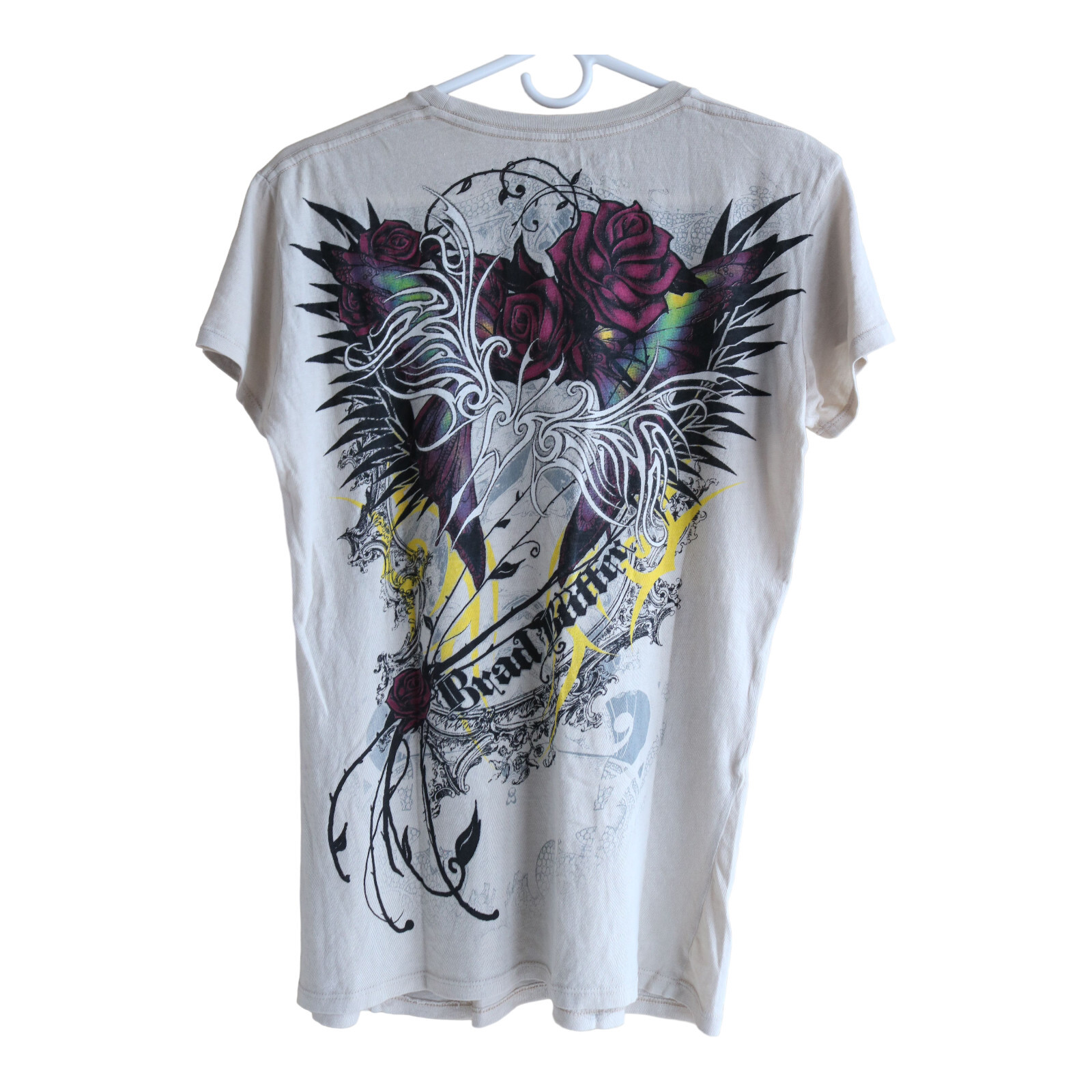 Brad Butter Womens XL Shirt Dress Roses Butterfly Gray Cap Sleeve Crew ...