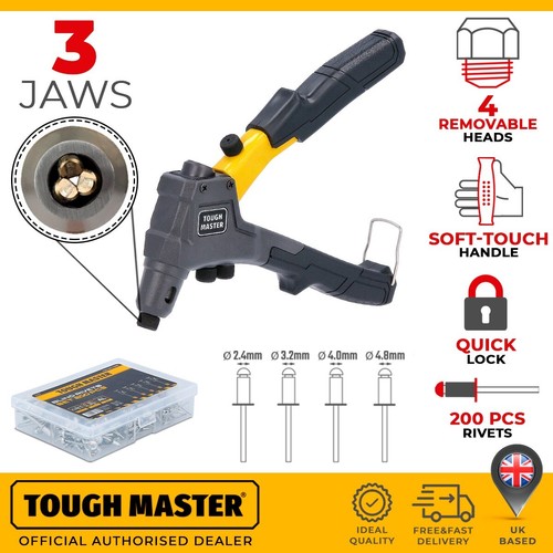 Pop Rivet Gun Heavy Duty 4 Head Nozzle Hand Riveter Tool 3/32" - 3/16 ...