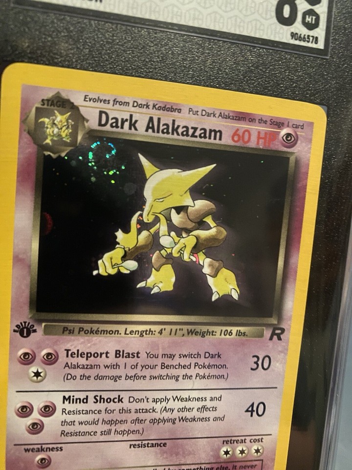 2000 Pokémon Team Rocket Dark Alakazam 1st Edition Holo W/ Swirl SGC 8 ...