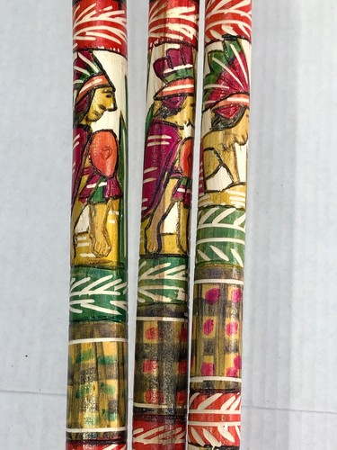 Hand Carved Wooden Cane Walking Stick Mexican Aztec Hand Painted Made ...
