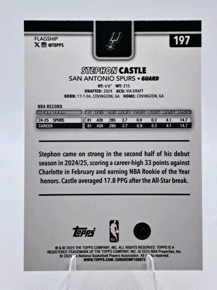 2025-26 Topps Stephon Castle #197 FANATICS EXCLUSIVE FOIL PATTERN SPURS ...