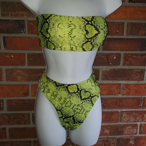 Womens Bikini Swimwear Two Piece Size Small Green Snakeskin Print Pads ...