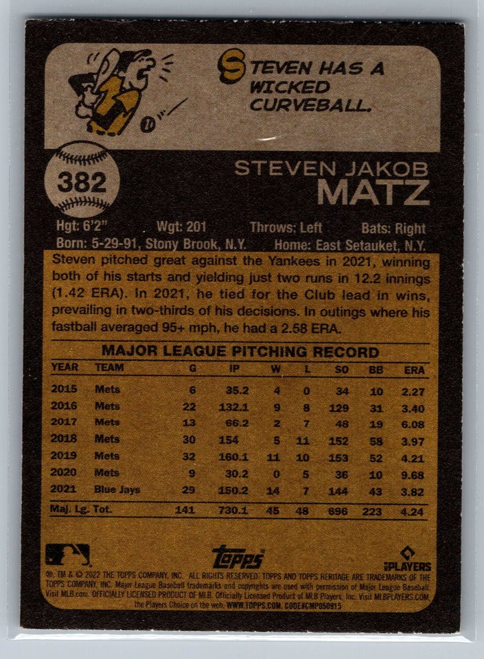 2022 Topps Heritage Baseball #382 Steven Matz St. Louis Cardinals | eBay