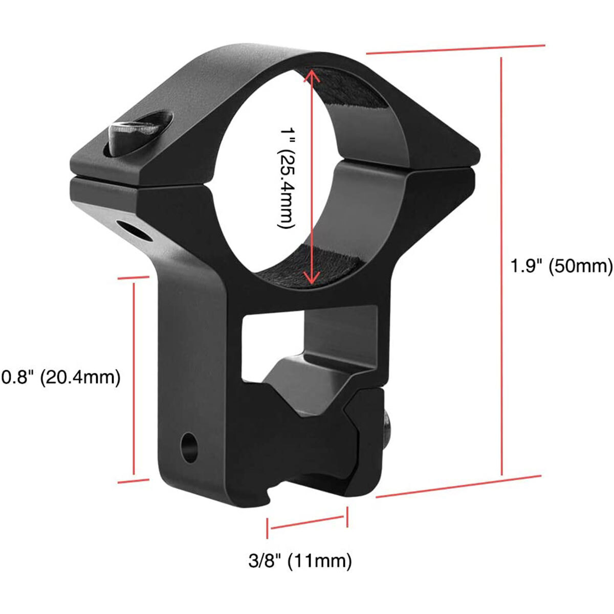 High Profile 1 Inch Scope Barrel Ring For 3/8" or 11mm Dovetail Rail ...