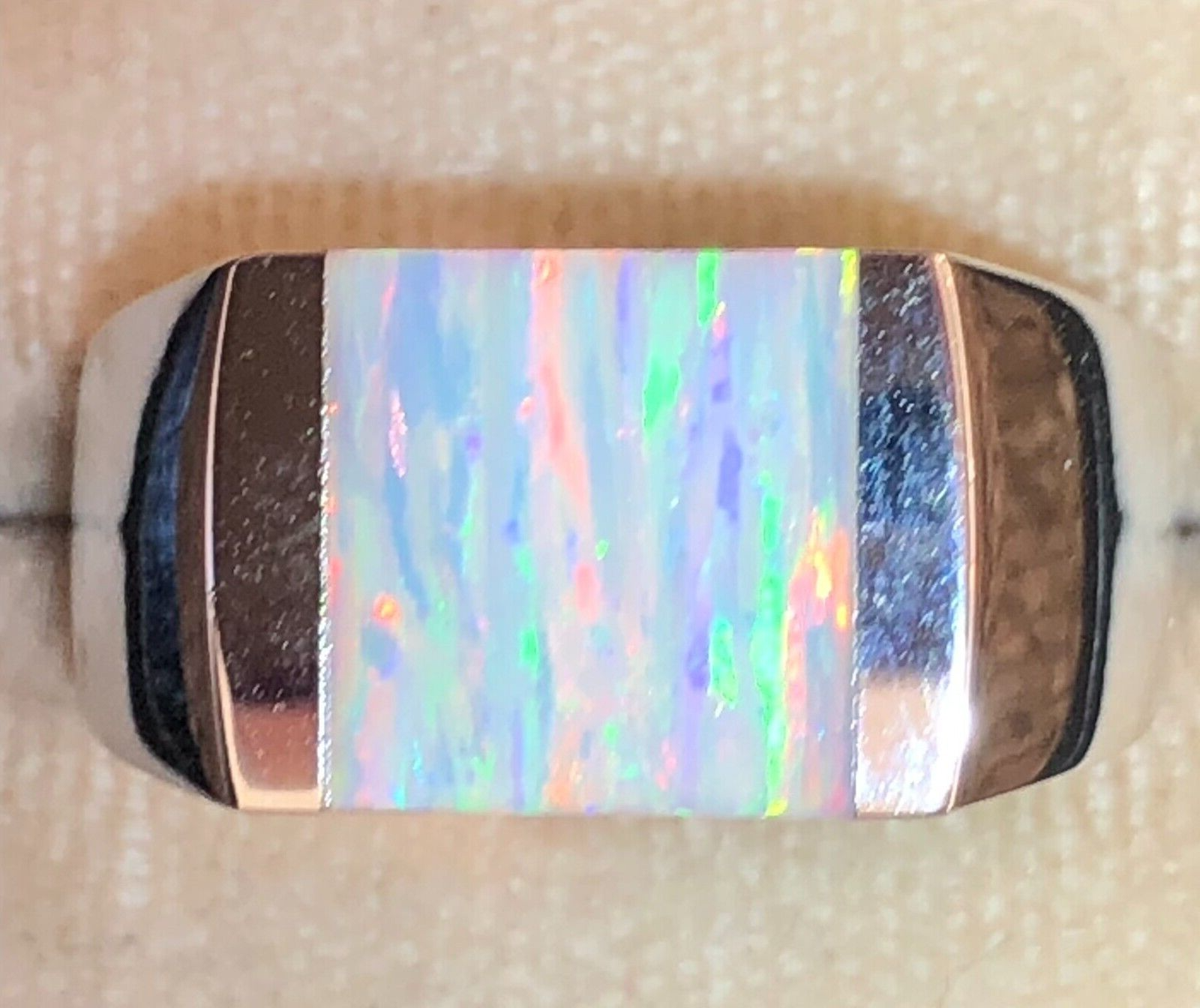 VIDEO 'Just a Glint' Sunset Glow Men's white Opal ring 9 Signet ...