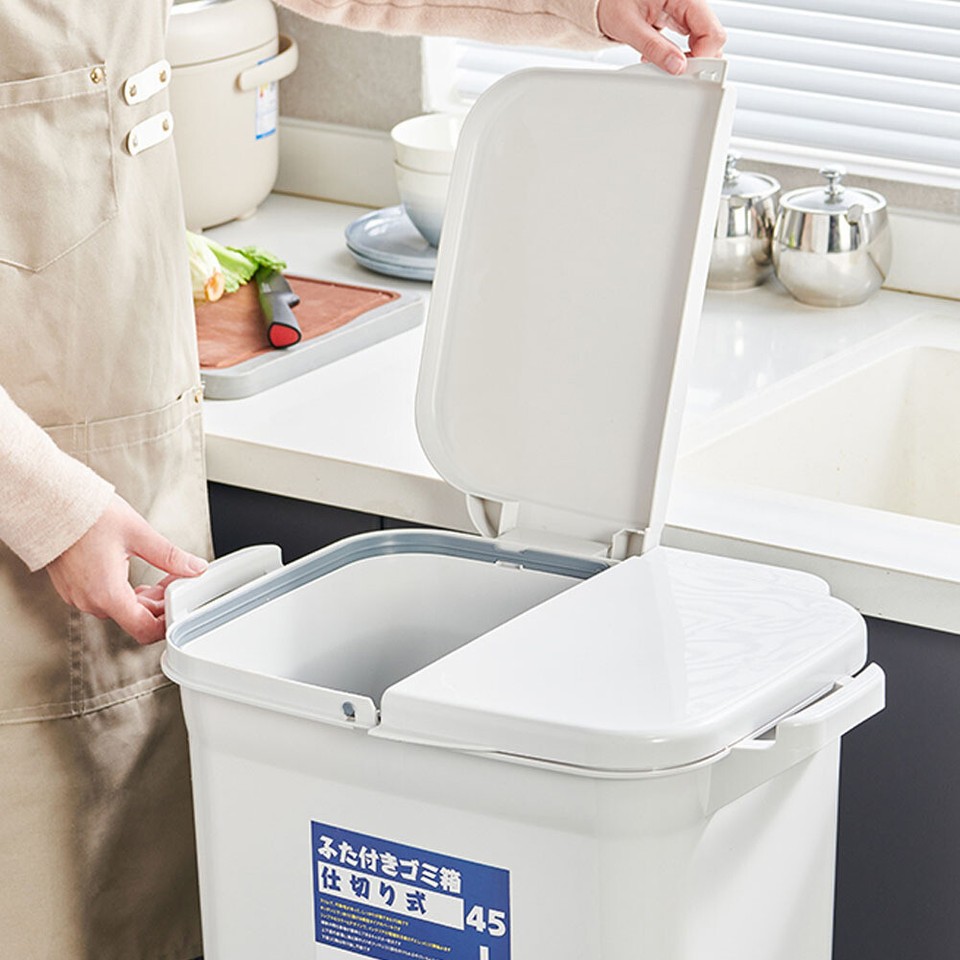 38/45L Large Mobile Kitchen Pedal Duo Dustbin Rubbish Sorter Waste Bin ...