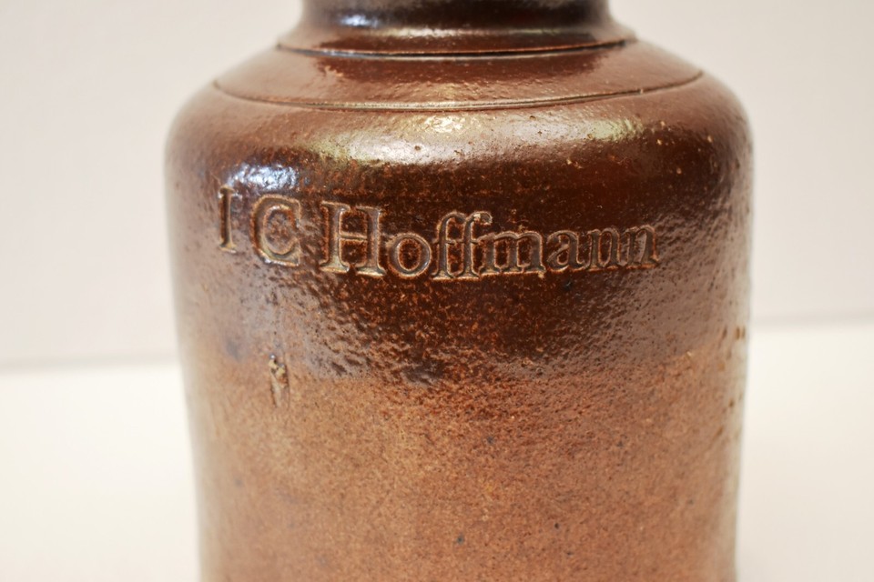 Antique J.C. Hoffmann Stoneware Jam Bottle Brown Glazed Pottery Jar ...