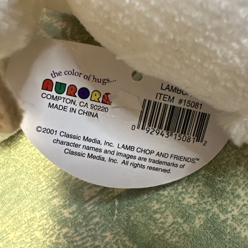 NWT Aurora Plush Lamb Chop Stuffed Animal 8" 2001 Beanie Sheep Shari ...