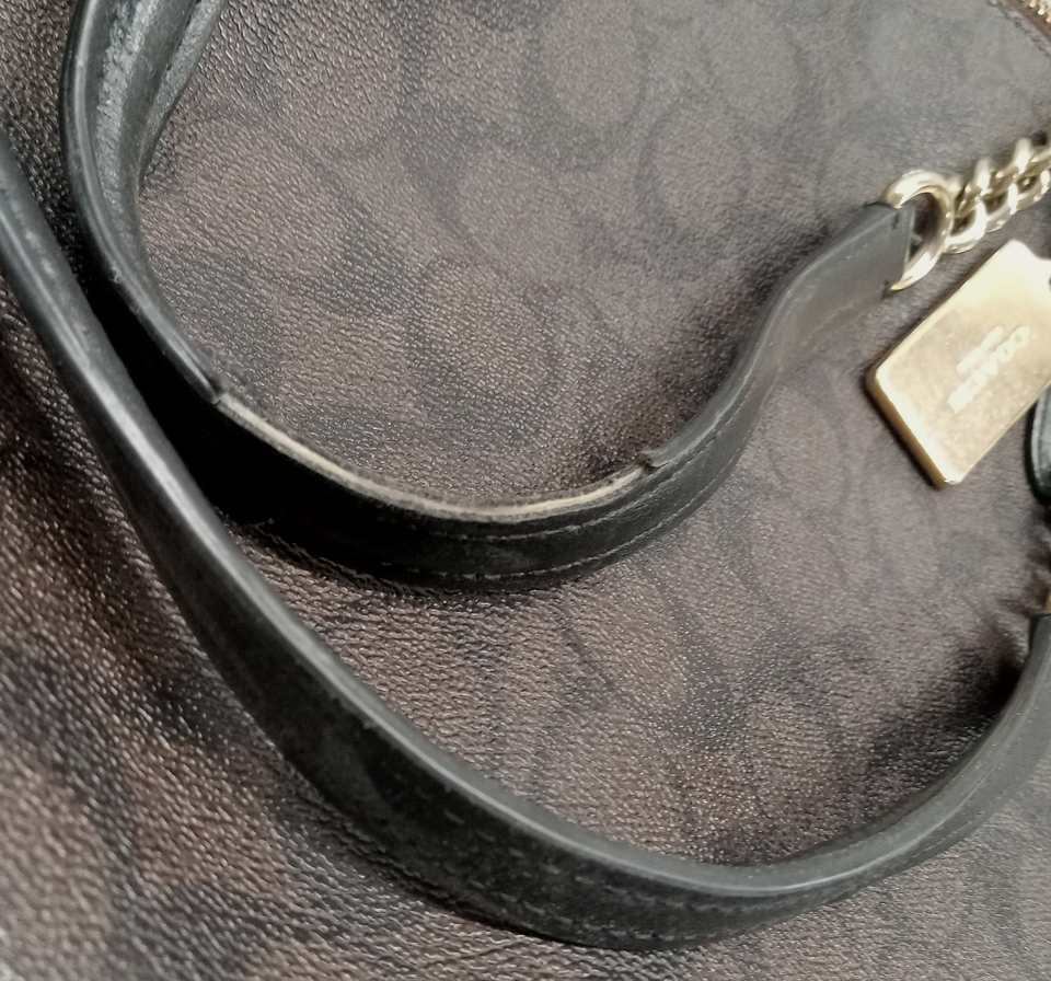 COACH AVA CHAIN SHOULDER BAG PURSE BROWN/BLACK/GOLD w/ KEYCHAIN ...