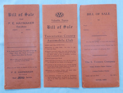 Three Vintage Auto Bill of Sale Envelopes Two Were Made by Keystone ...