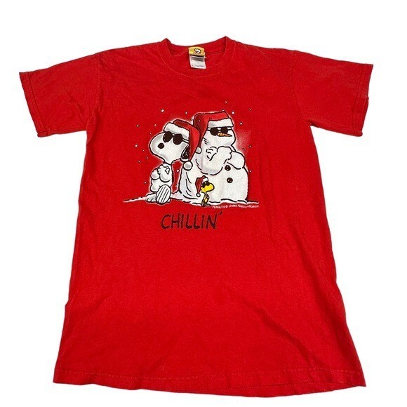 Peanuts Snoopy Woodstock Snow Man Chillin Christmas T… - Gem