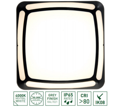 Luceco 23w LED Bulkhead Square Ceiling Light Outdoor Wall Weatherproof ...