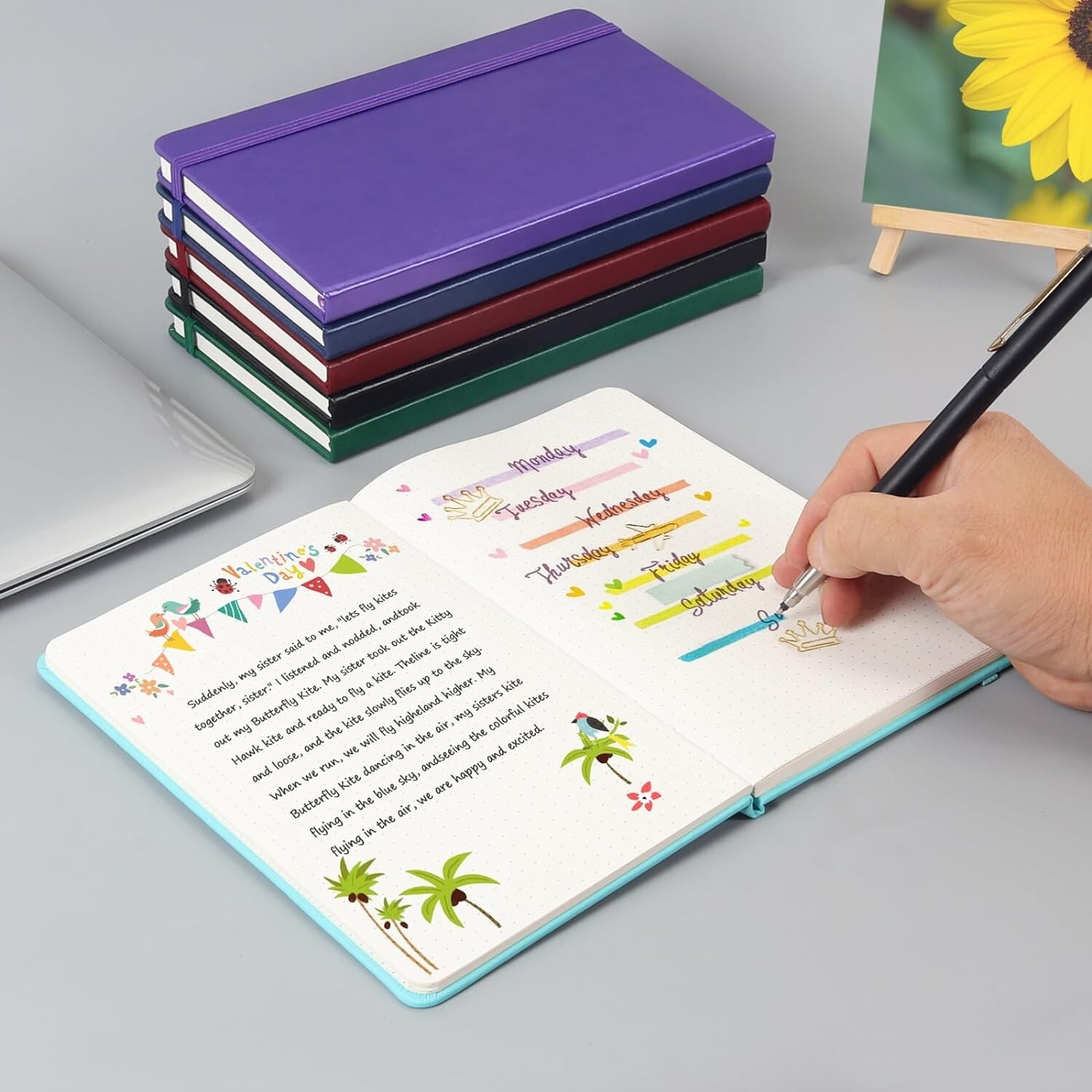 Bullet Dotted Journal Notebook, Leather Dotted Notebook with A5 Dotted ...