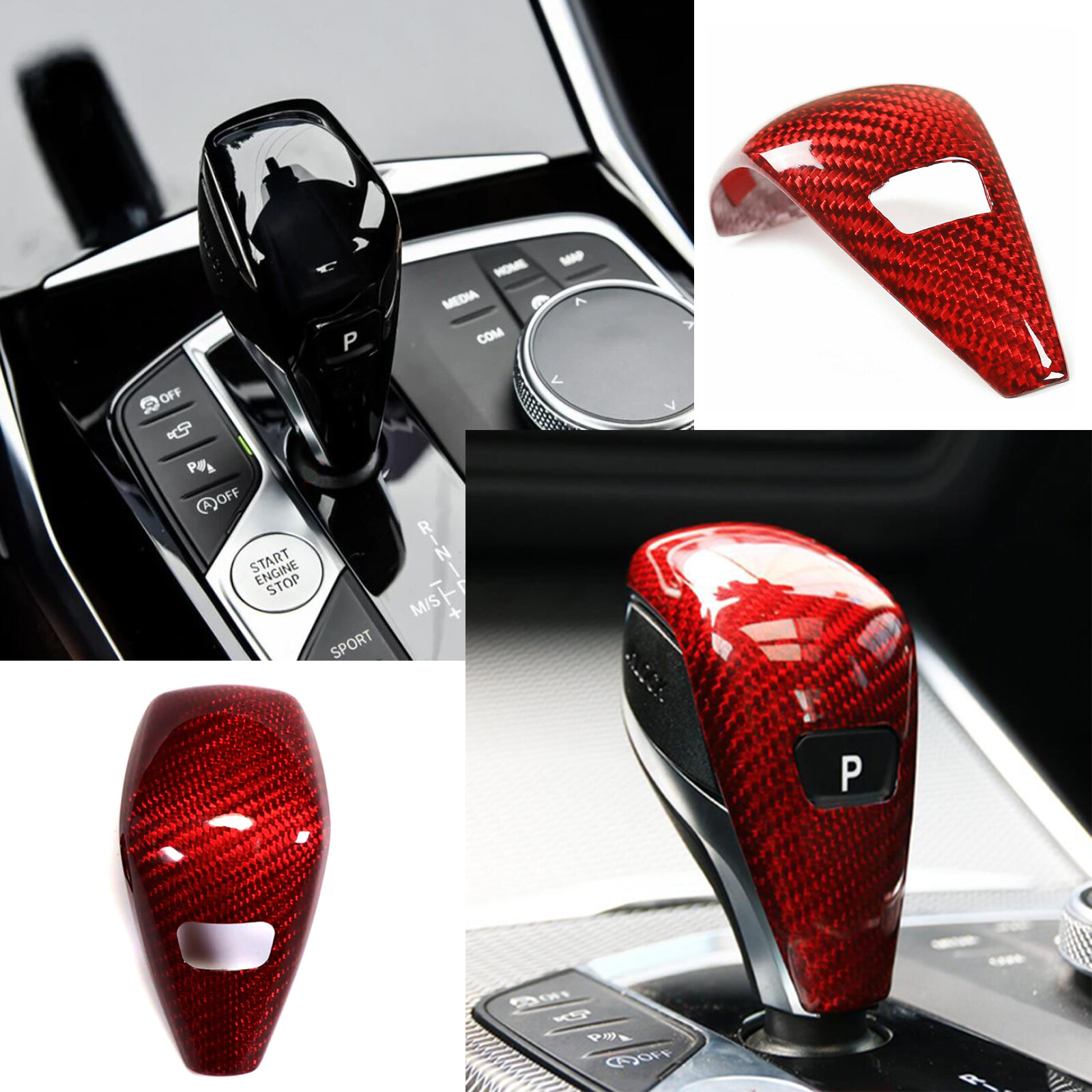 Gloss Red Real Carbon Fiber Gear Shift Knob Cover Trim Fits 19-21 G20 ...