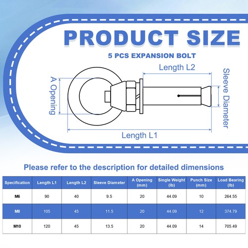 5 Pcs M6x50mm Concrete Eye Bolt Expansion Lifting Bolts Fastener Silver ...