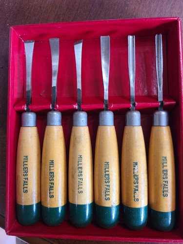 Set Millers Falls Wood Carving Chisel Tool 106 + Red Box Gravers Chip ...