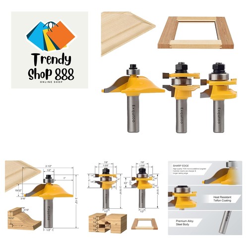 3PCS 1/2" Shank Router Bit Set, Raised Panel Cabinet Door Making Router ...