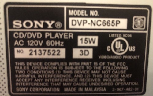 Sony 5 Disc Progressive Scan DVD CD Player Changer Digital Video DVP ...