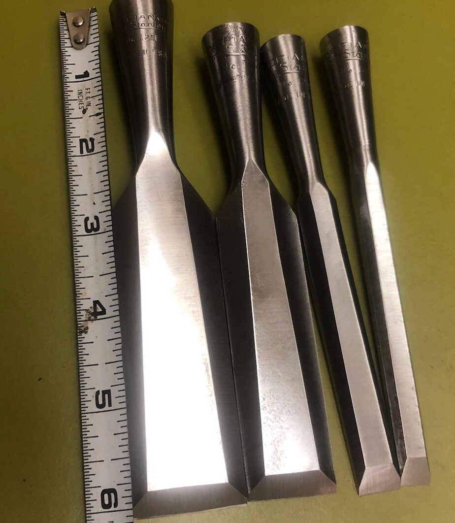 VTG Stanley No1251 4-pc LOT Bevel Edge Socket Firmer chisels 1.25”, 1 ...