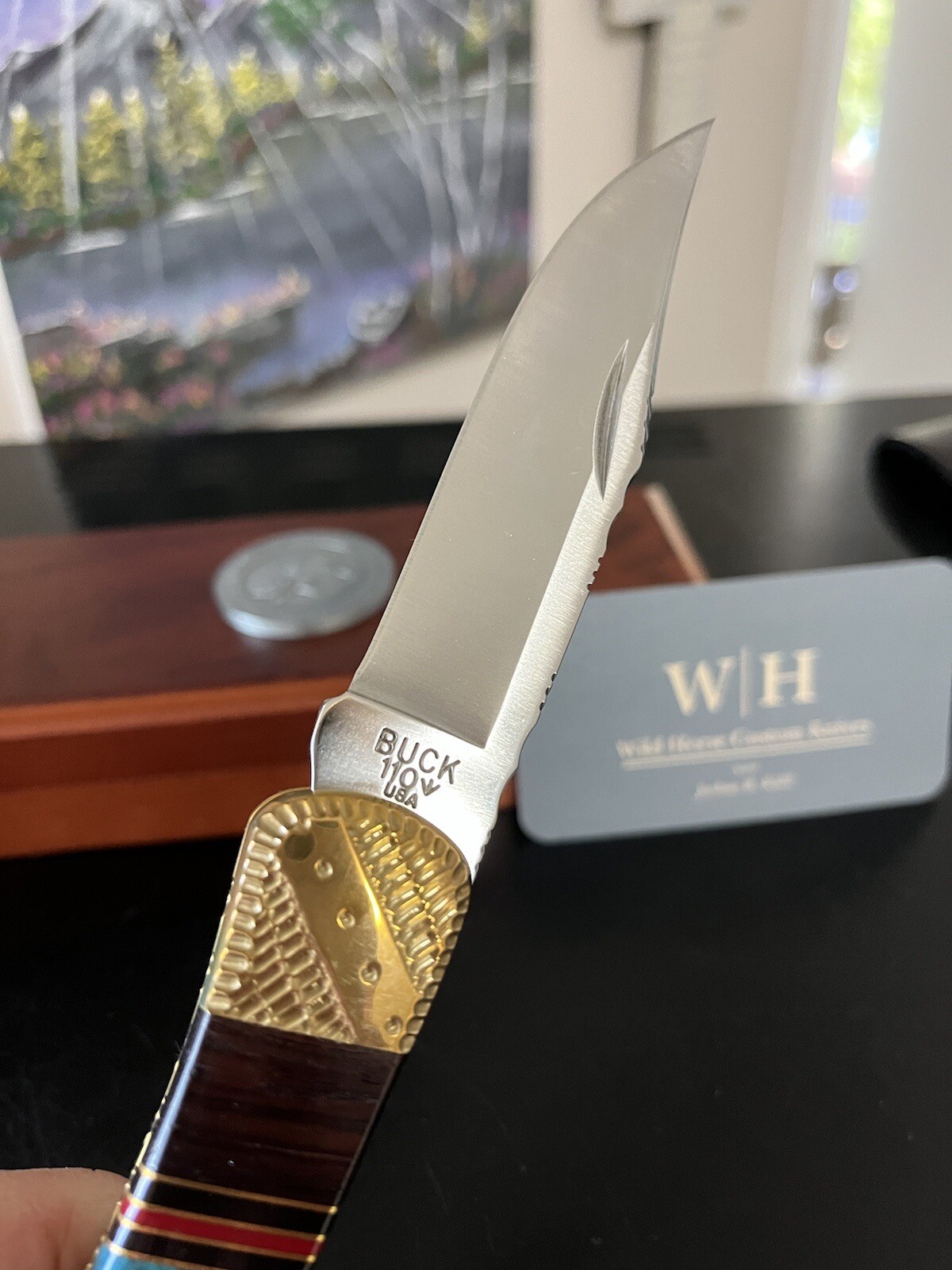 BUCK 110 Hunter Knife Pearl Desert Ironwood & Turquoise By Joshua Kidd ...