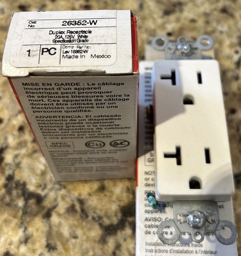 (2)- Legrand-Pass & Seymour 26352W SPEC GRADE 20 A WHITE DUPLEX DECORA ...