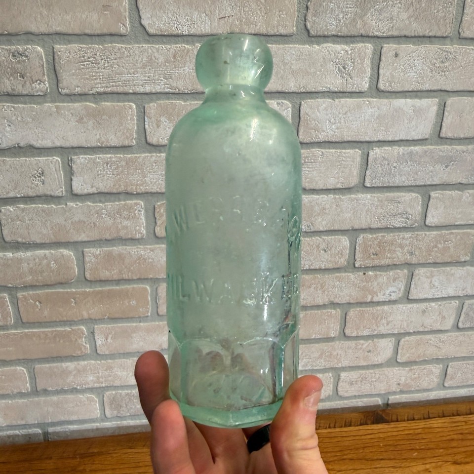 L. Werrbach c1890s Milwaukee Wis Aqua Blue Soda Bottle Blob Top ...