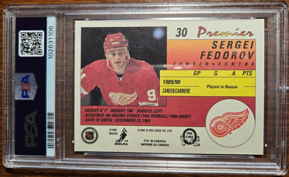 1990-91 O-Pee-Chee Premier Sergei Fedorov Rookie Card RC #30 Red Wings ...