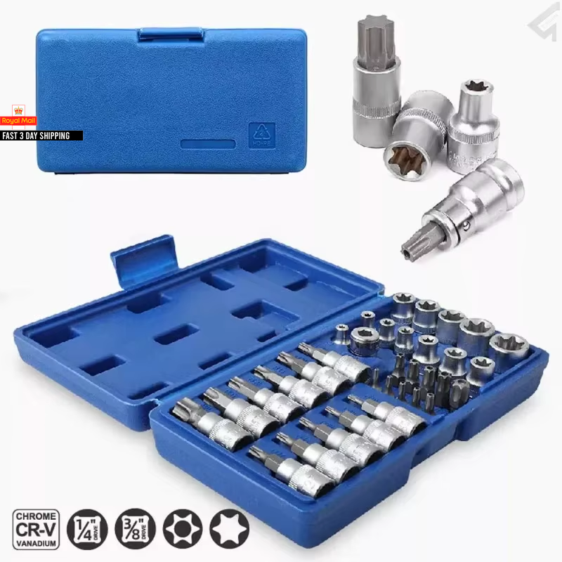 TRD for 34Pcs Torx Star Sockets & Bit Set Handheld Tool Male / Female E ...