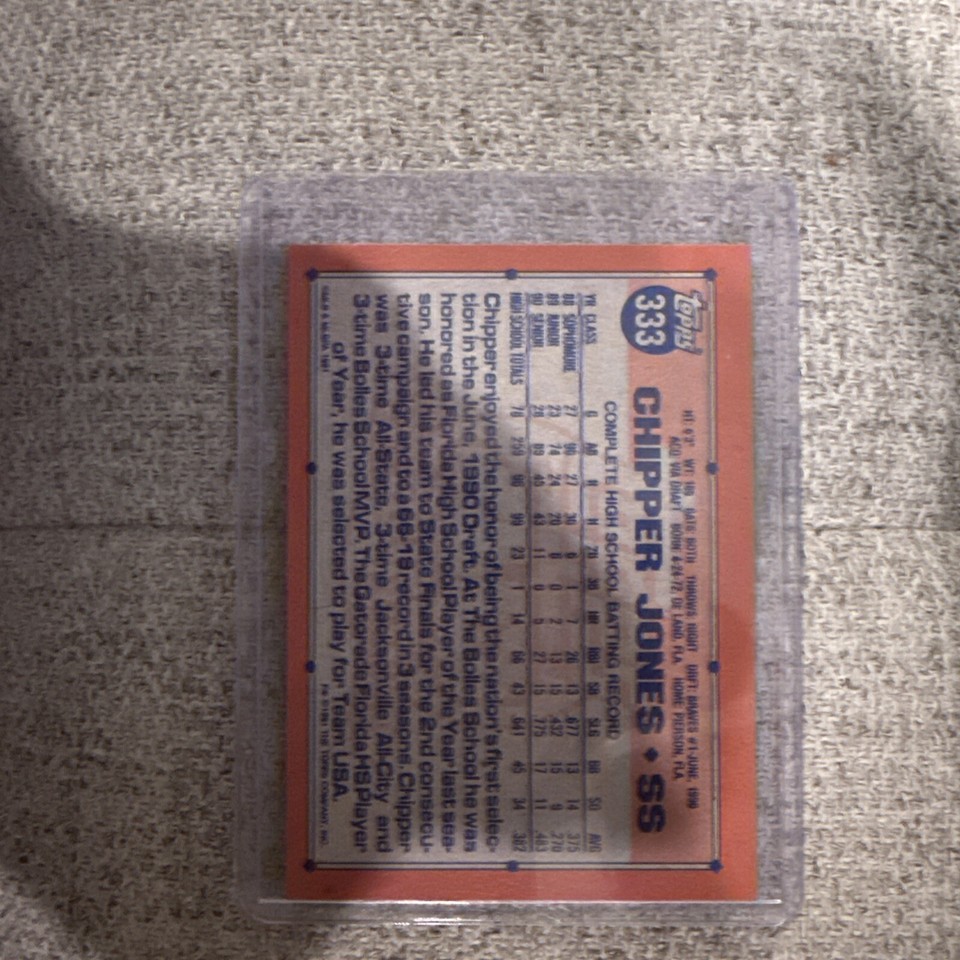 🔥1991 Topps MLB Baseball Chipper Jones #1 Draft Pick Rookie Card RC ...