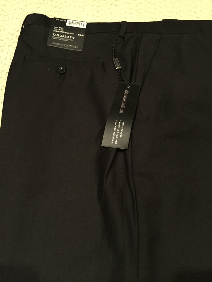 NWT Men's Alberto Cardinali Black Flat Front Slim Dress Pants Slacks ...