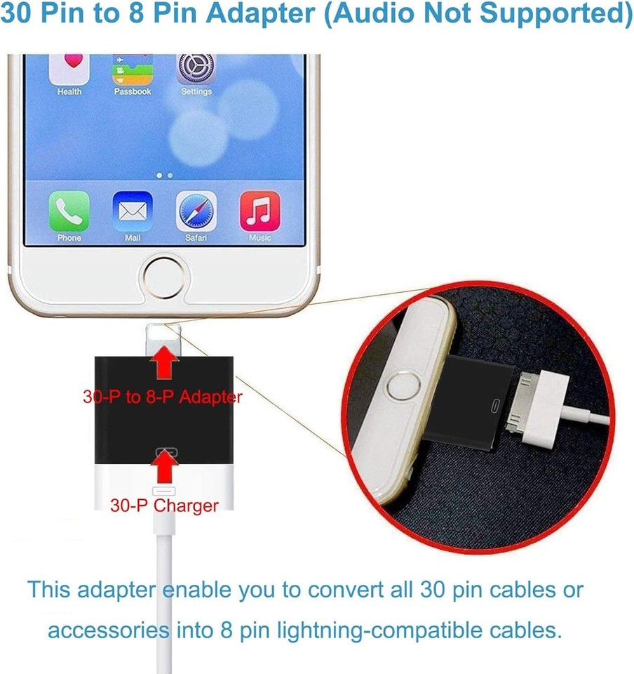 Lightning to 30-Pin Adapter, MFi Certified 8-Pin Male to 30-Pin Female ...