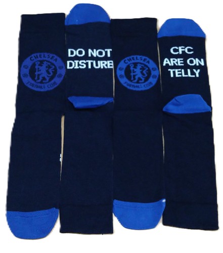 Chelsea FC Socks Mens Do Not Disturb & CFC Are On The Telly 2 Pack ...