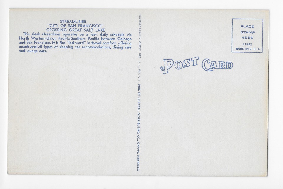 Streamliner City of San Francisco Crossing the Great Salt Lake Train ...