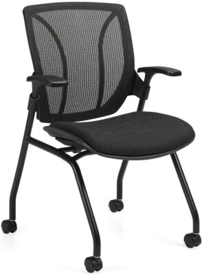 Global Roma Series Mobile Black Mesh + Fabric Seat Guest Office Chair w ...