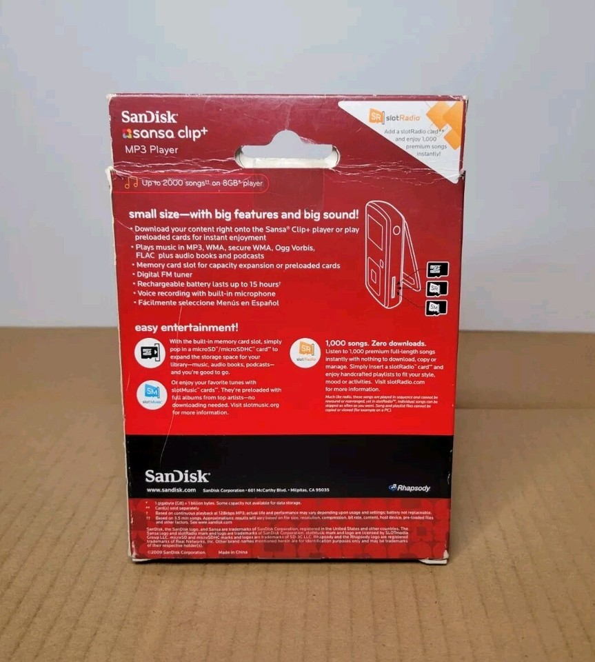 SanDisk Sansa Clip Plus 8GB Black MP3 Player Recorder FM Radio NEW ...