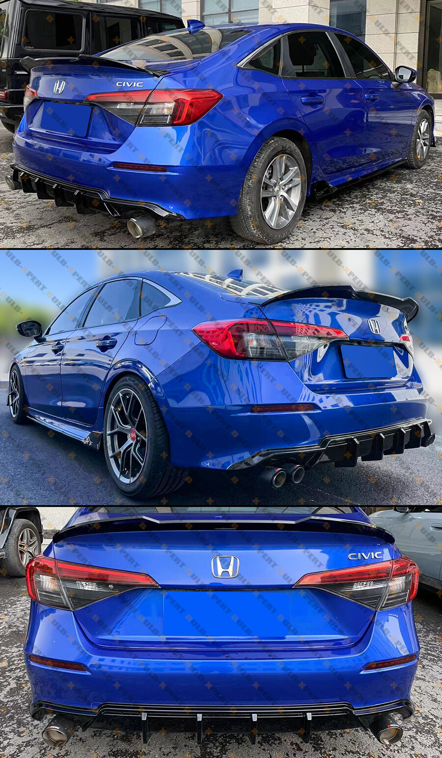 GT STYLE SHARK FIN GLOSS BLACK REAR BUMPER DIFFUSER FOR 22-26 HONDA ...