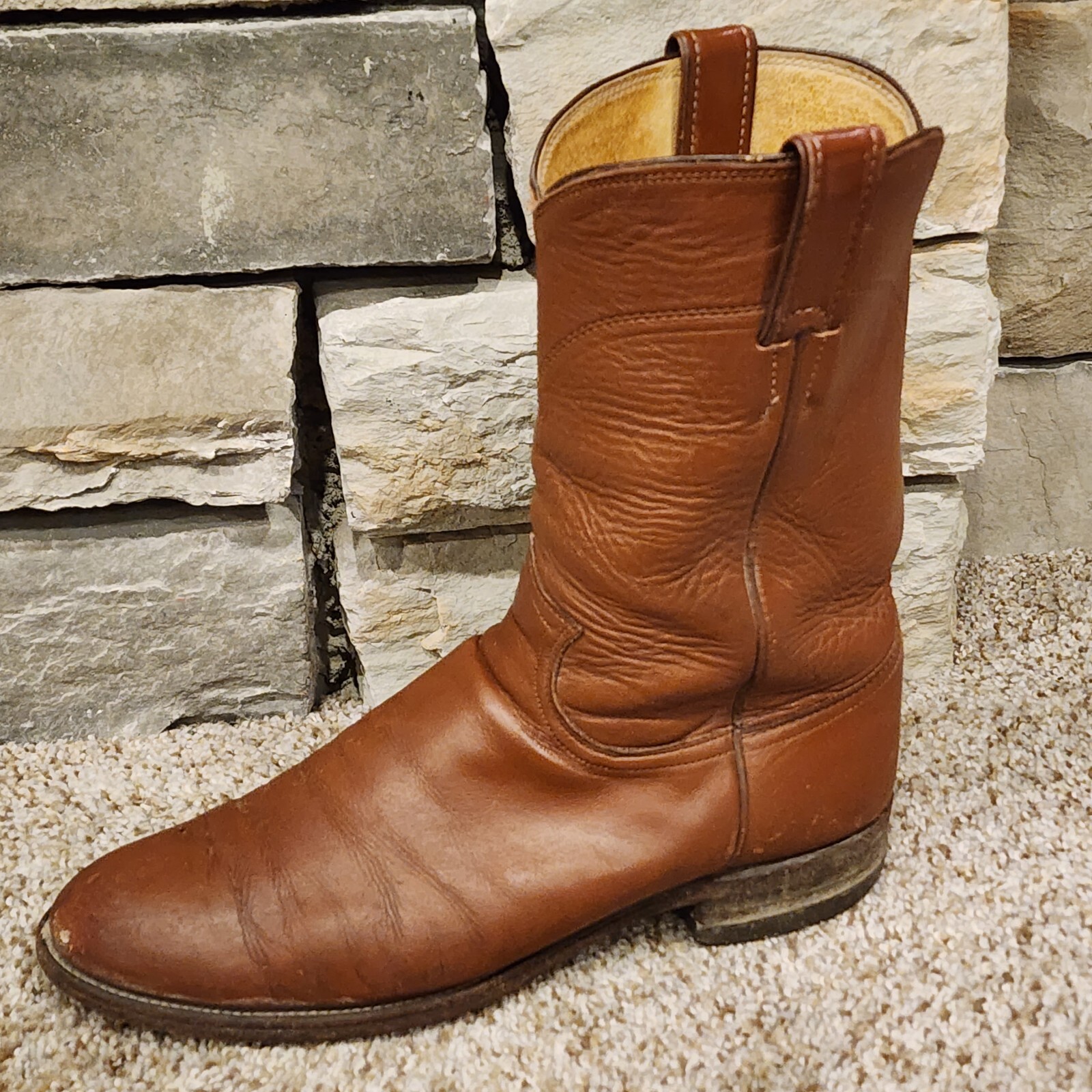 Justin 3404 Men's 7 D Brown Leather Pull On Roper Wes… - Gem