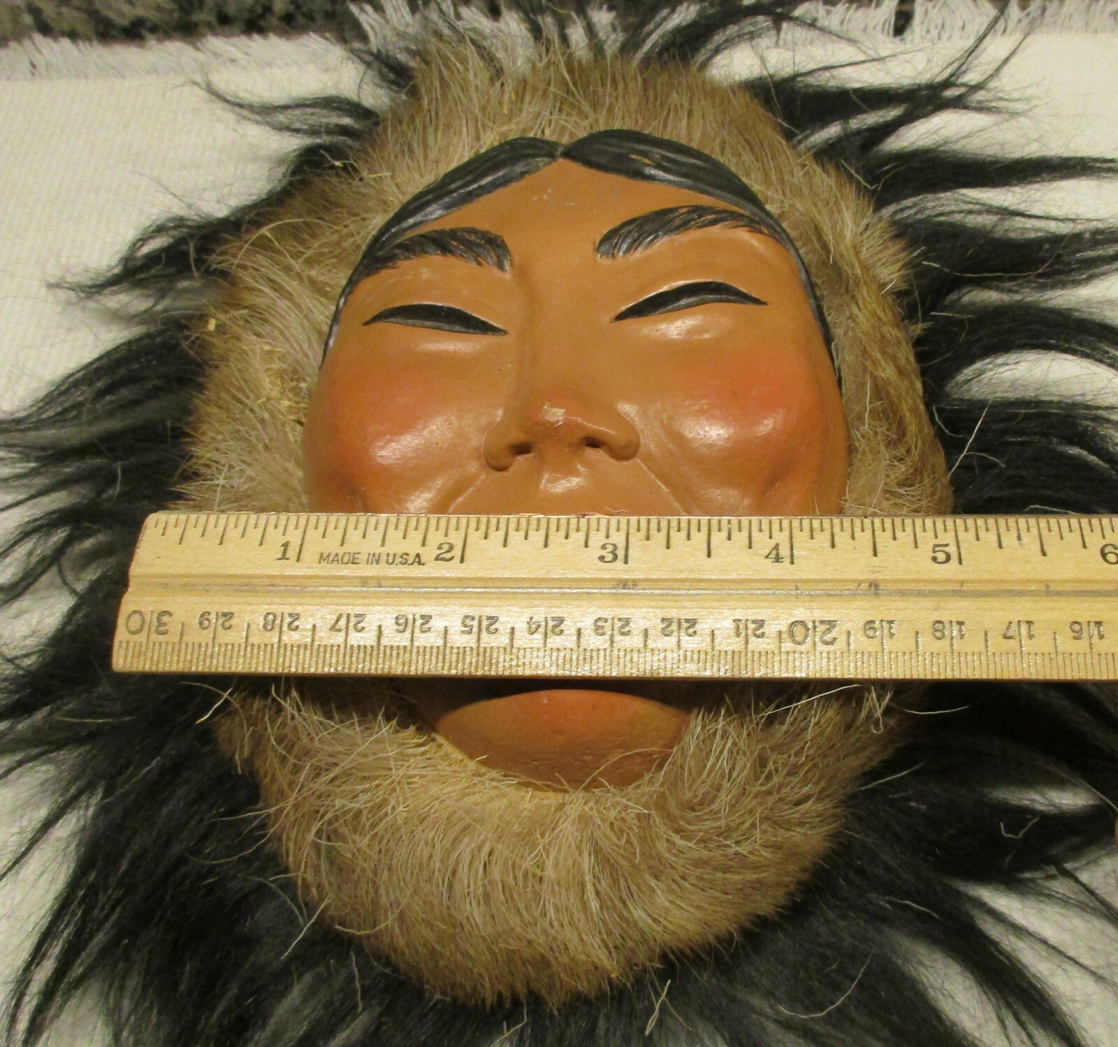 Vintage Inuit Ceramic Eskimo Face Mask w/Fur Trim Native American Arts ...