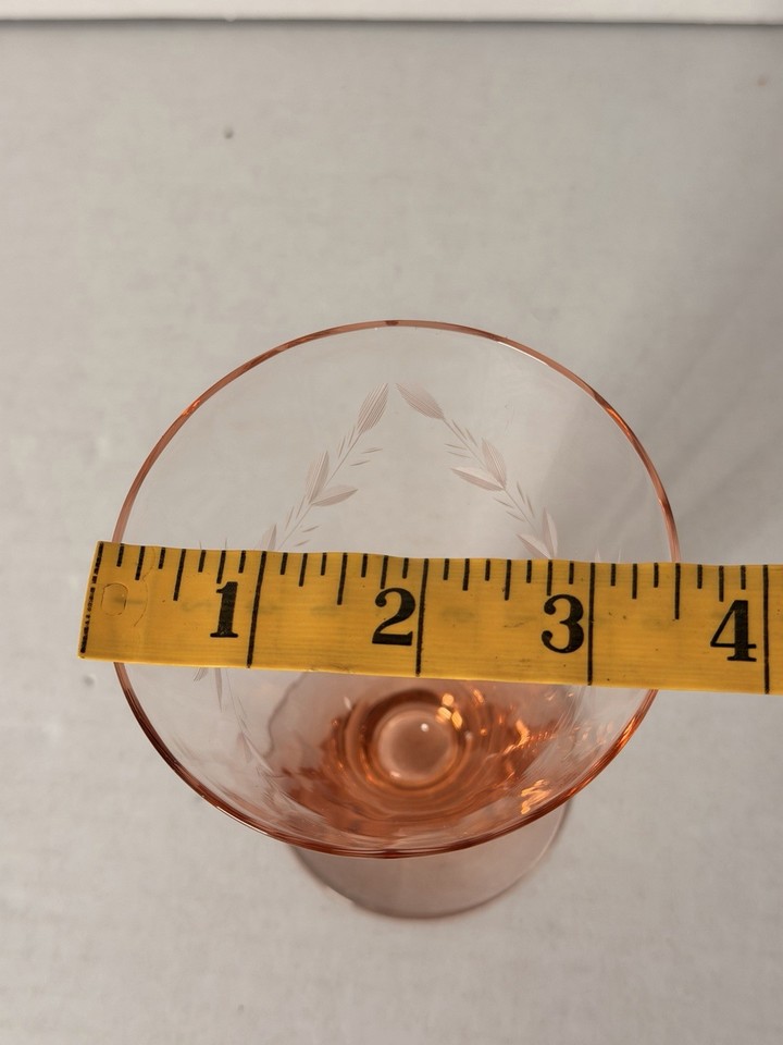 6 Vtg Pink Depression Glass Wheel Etched Cone Footed Art Deco Parfait ...
