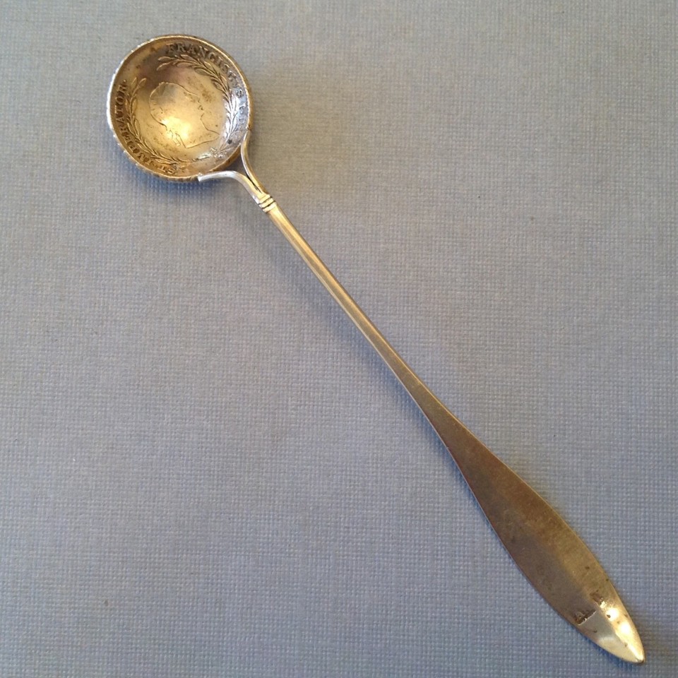 ~ AUSTRIA 1827 20 KREUZER FRANCIS I ANTIQUE SILVER SOUVENIR COIN SPOON ...