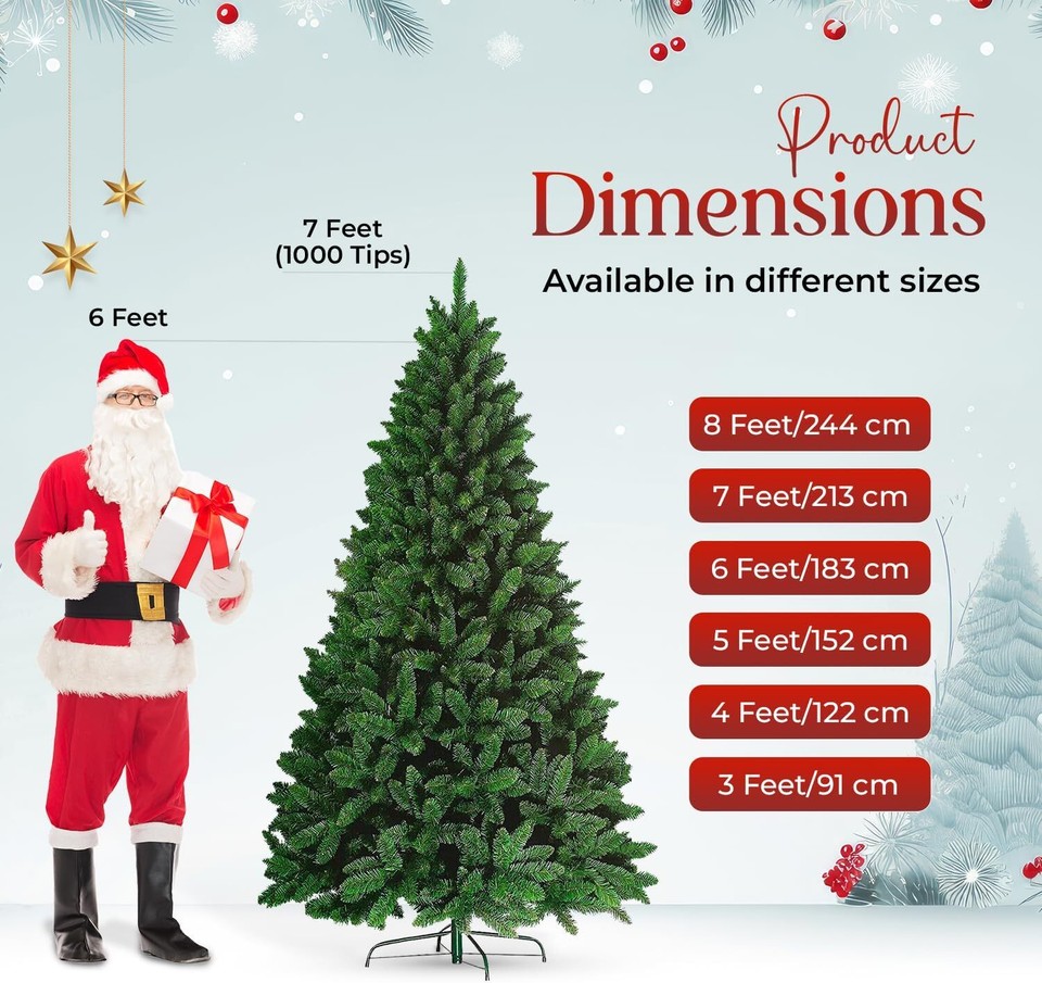 3FT-8FT Christmas Tree Pine Bushy Green Artificial Xmas Tree With Metal ...