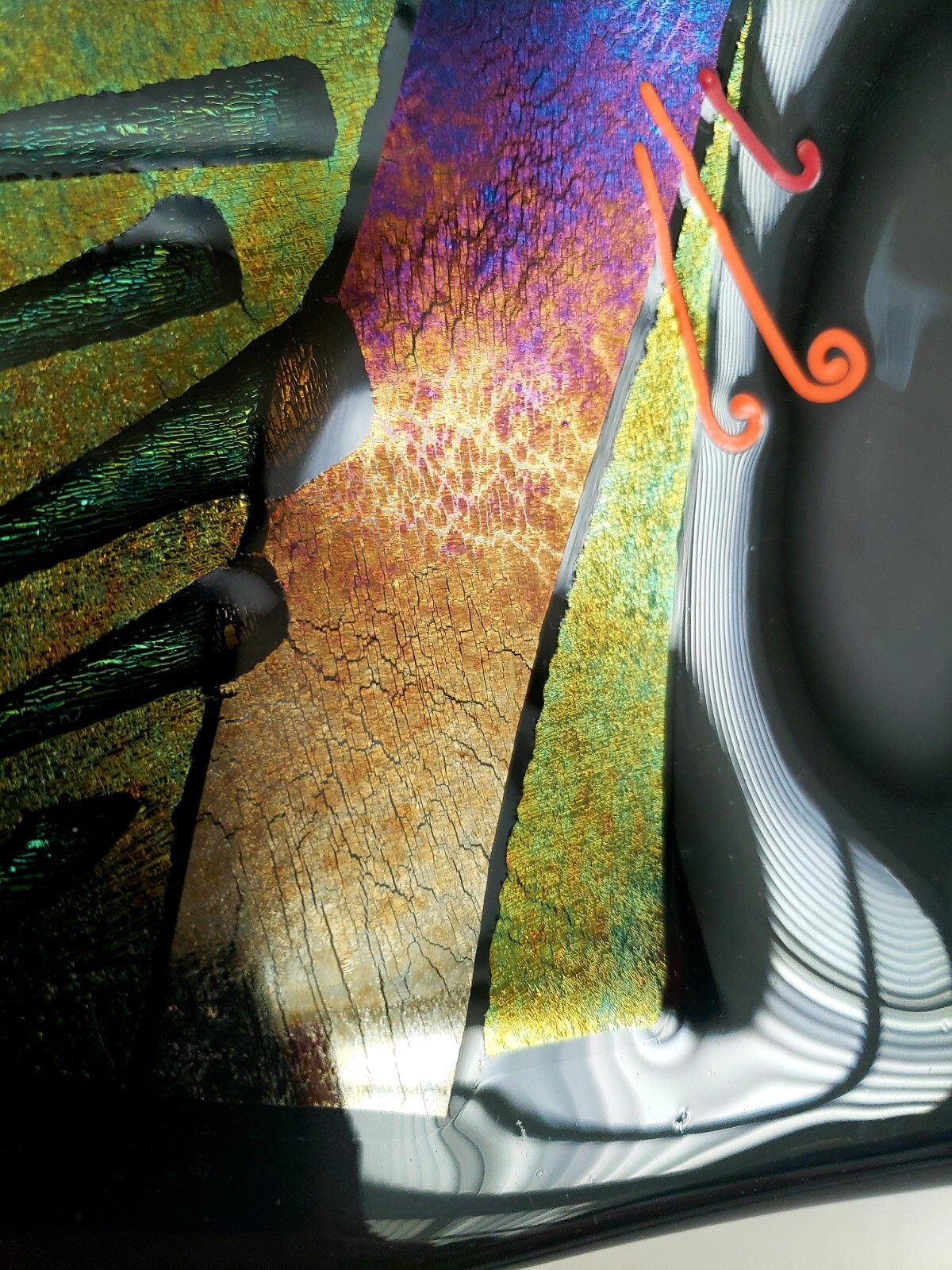 Sandy Wallin Fused Art Glass Trinket Tray Dish 2006 Iridescent Cat ...