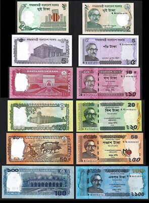 Bangladesh 6 Pcs SET, 2 5 10 20 50 100 Taka, 2018 2021 2022, UNC, P-New ...