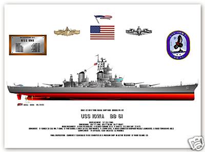 USS Iowa BB 61, battleship print, configured for 1990 | eBay