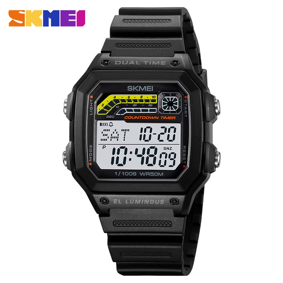 SKMEI Men Digital Watch Countdown LED Rectangle Wristwatch Steel Males ...
