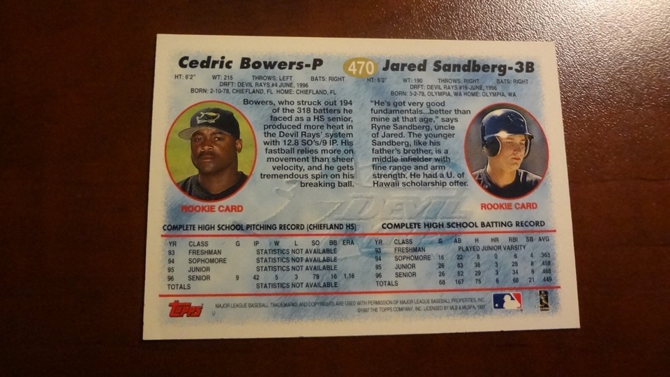 1997 TOPPS #470 CEDIRC BOWERS / JARED SANDBERG BASEBALL CARD | eBay